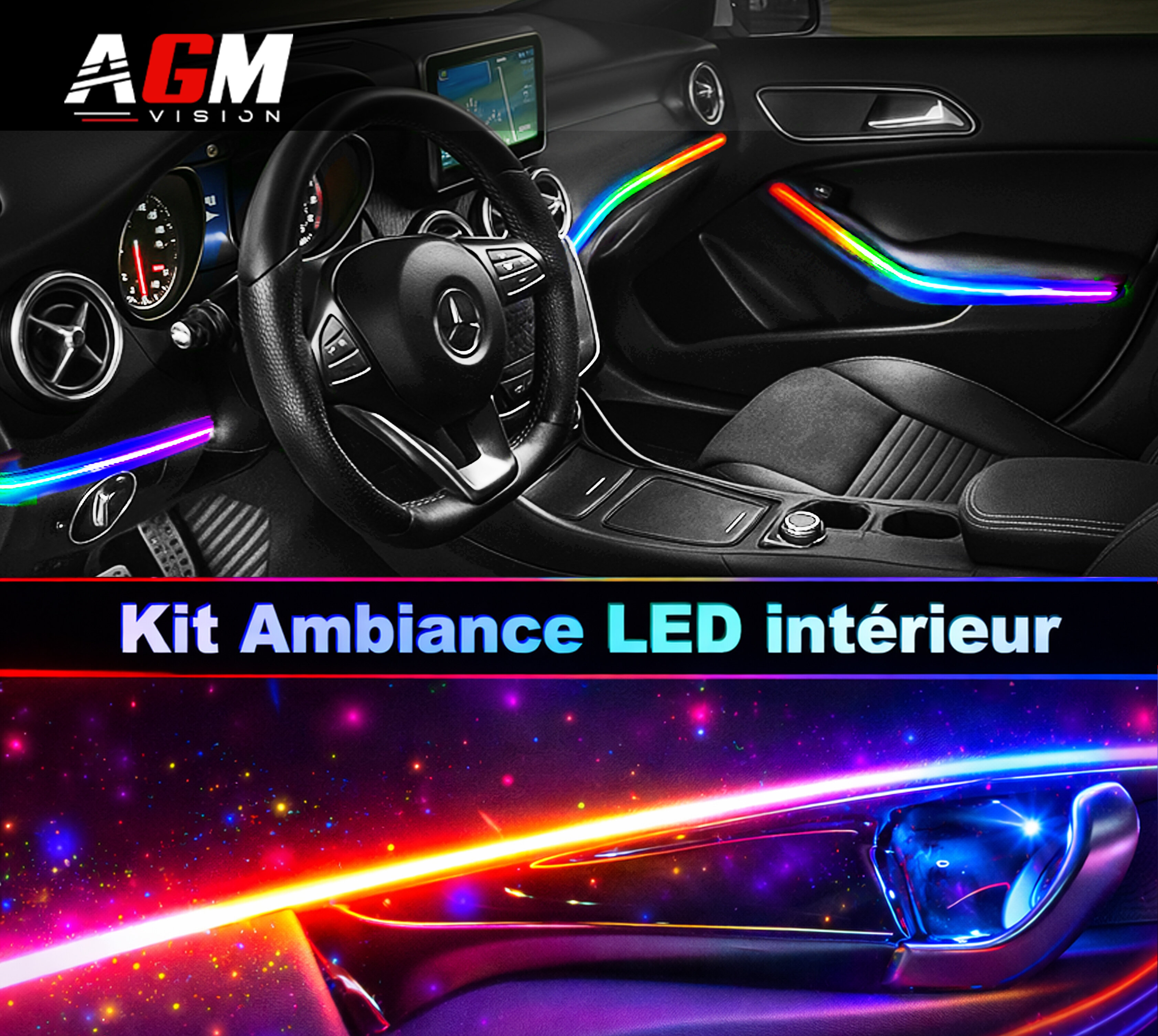 Kit néon LED RGB intérieur voiture | AGM Vision