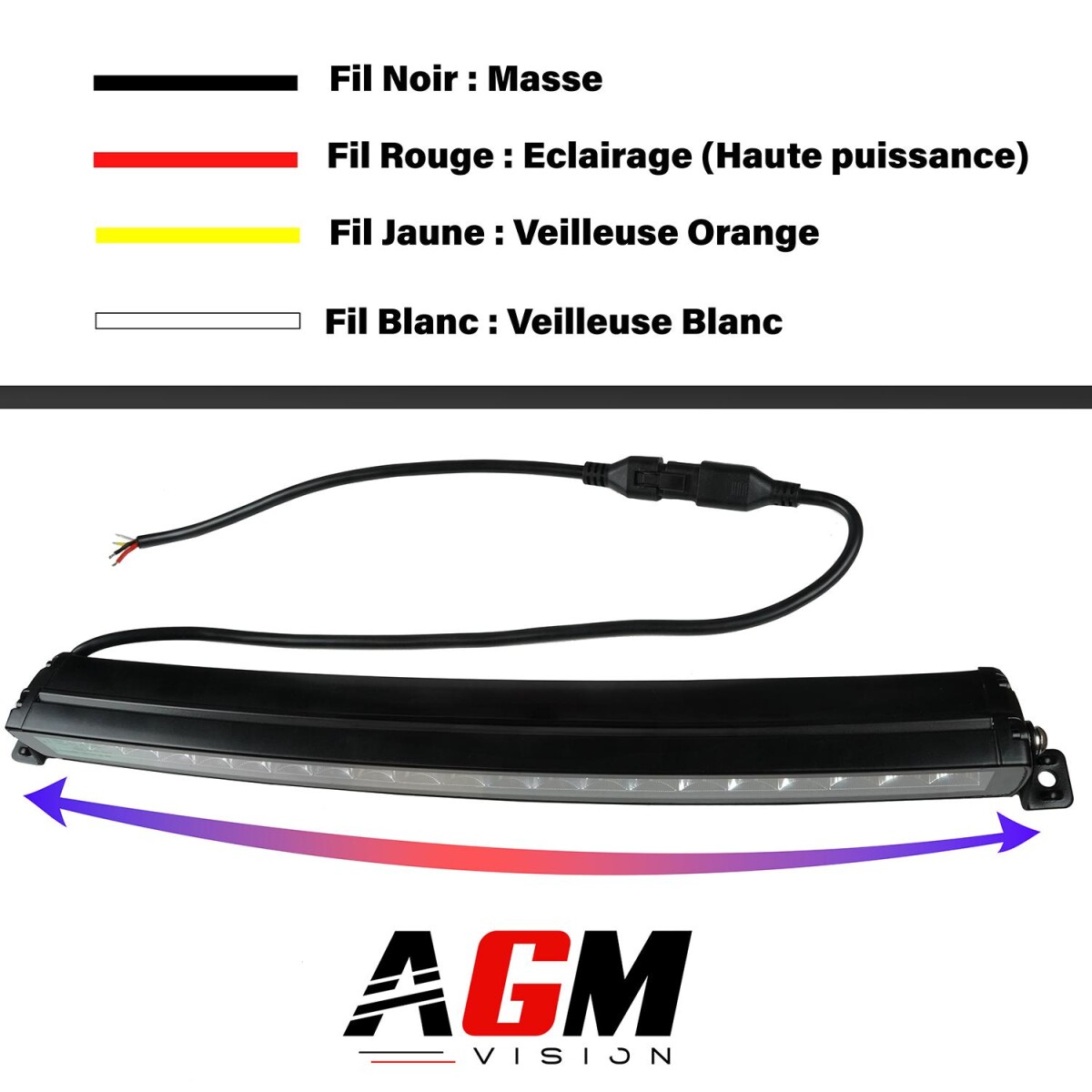 Curved LED light bar, white/orange night light combo, 53 to 101 cm