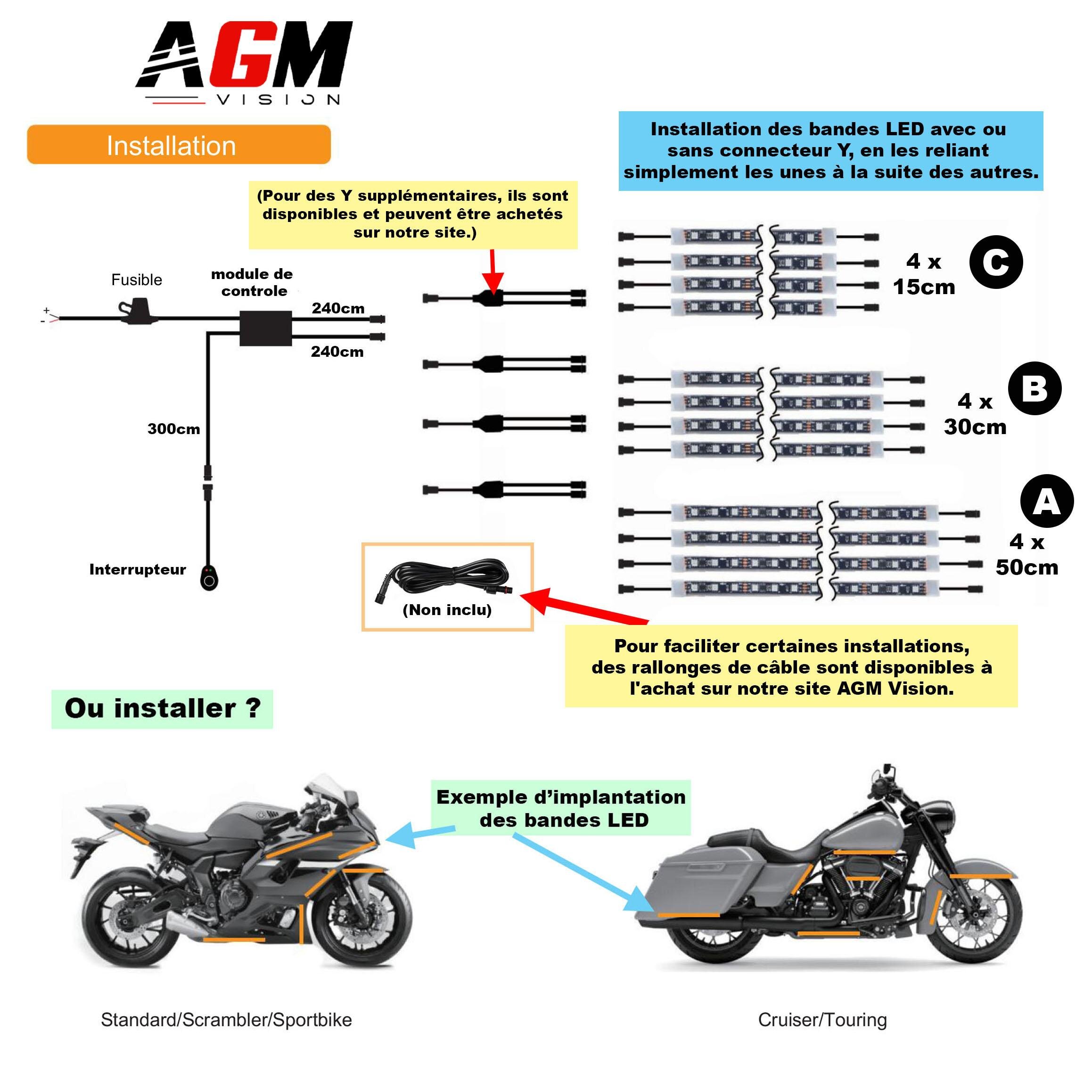 Universal Premium RGB LED neon kit for powerful motorcycle, complete ...