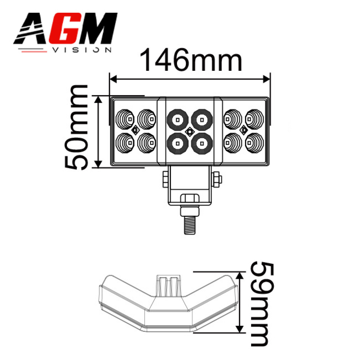 Mini rectangular wide-angle 240° LED work light lighting